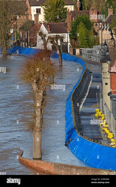 Shropshire England 23 02 2022 Flood Barriers In The Town Of