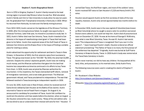 Stephen F Austin Biographical Sketch Pdf Texas North America