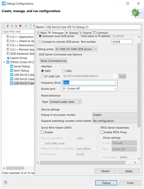 debugging stm32 cubeide debbuging not working tracing not supported