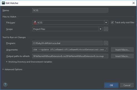 ruby webstorm s file watcher to compile scss with dart stack overflow