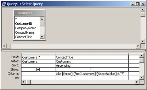 ms access 2003 create a query whose like clause gets its