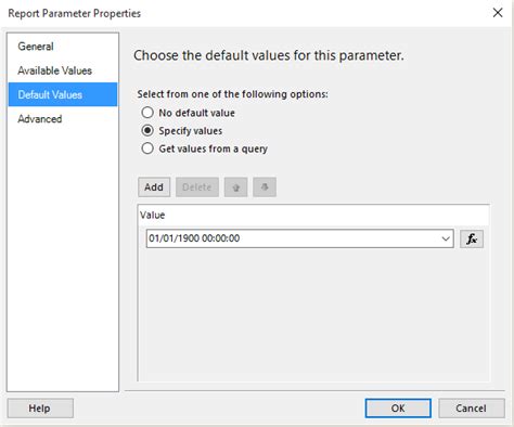 sql server 2008 ssrs set default values to display 1 1