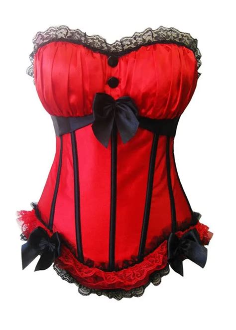 S Xxl New Fashion Sexy Lace Up Overbust Corset Women Sexy Red Bows