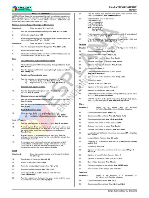 Analytic Geometry Handouts Pdf Ellipse Geometric Objects
