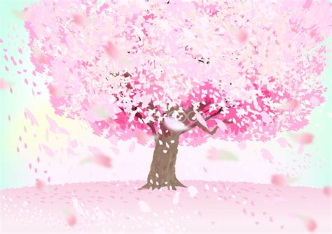 リアルな桜の木の花びらが風に乗ってひらひらと舞う背景無料イラスト64484 素材good