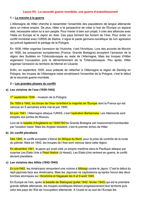 Etude De Document Histoire 1ere S Seconde Guerre Mondiale Aperçu