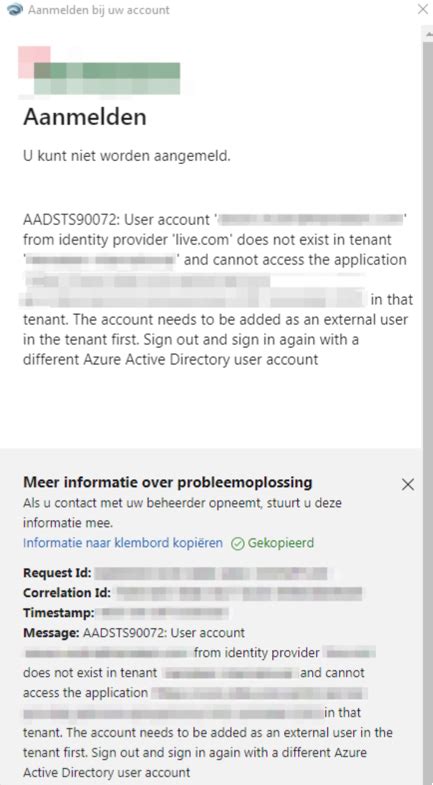 “aadst90072 user account from identity provider does not