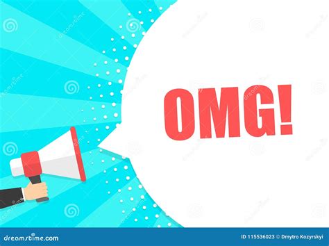 Male Hand Holding Megaphone With Omg Speech Bubble Loudspeaker Banner