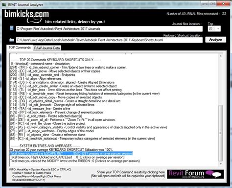 free revit journal analysis program keyboard shortcut use what