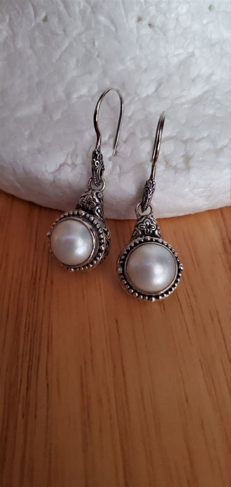 Rare Giant Mabe Earrings Diamonds 14k Cultured Pearls… Gem