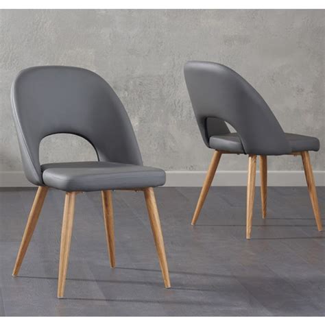 Hazel Grey Faux Leather Dining Chairs With Oak Legs In A Pair