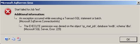 the execute permission was denied on the object ‘sp start job