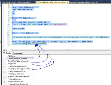 sql use table results to query a select top 100 from table name from