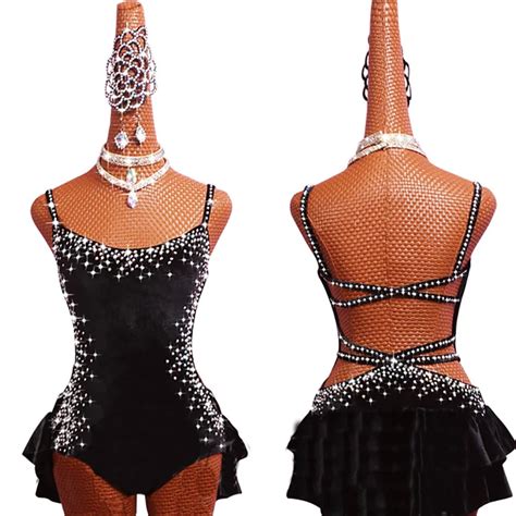 Sparkly Rhinestones Latin Dance Dress Women Adult Costume Latin Dance