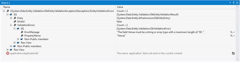 how to view entity framework dbentityvalidation exception was