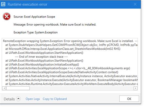message error opening workbook make sure excel is installed unable