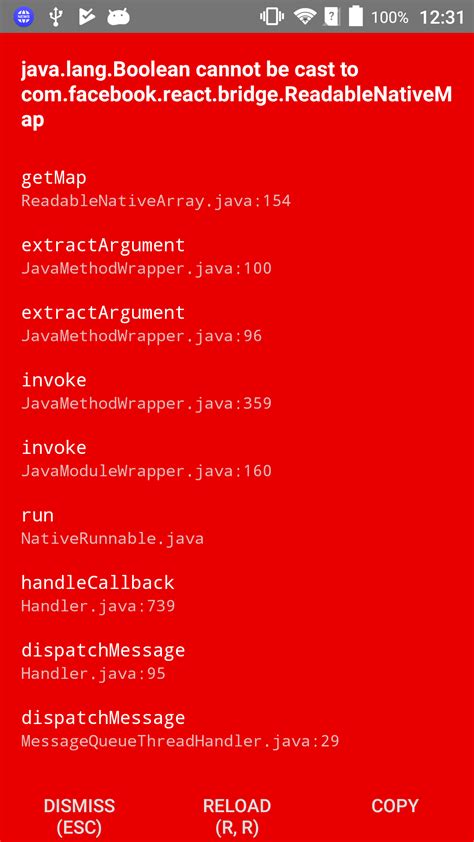 java lang boolean cannot be cast to com facebook react bridge