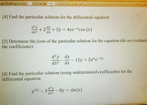 solved find the particular solution for the differential