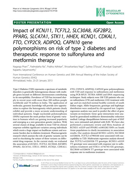 Pdf Impact Of Kcnj11 Tcf7l2 Slc30a8 Igf2bp2 Pparg Slc47a1 Stk11