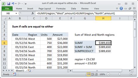 excel formula sum if equal to either x or y exceljet