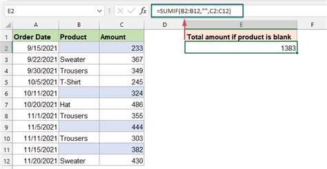 sum values based on blank or not blank criteria in excel