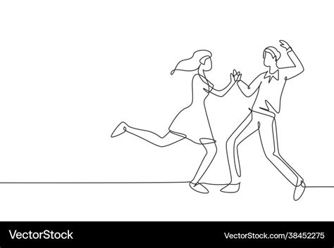 Continuous One Line Drawing Happy Couple Man Vector Image