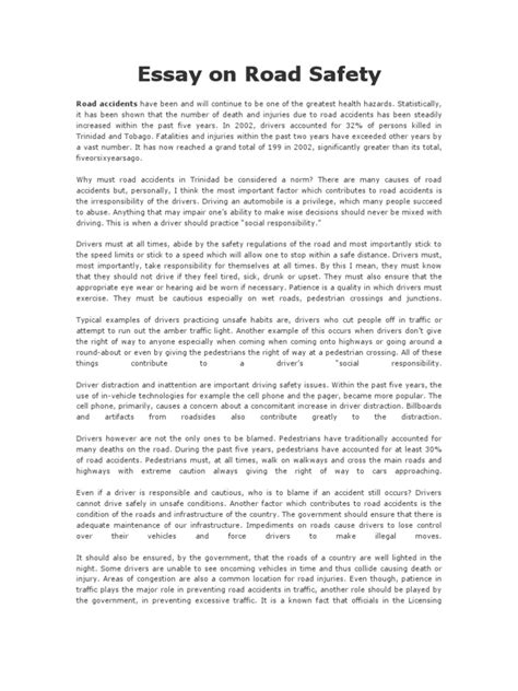 Essay On Road Safety Traffic Collision Traffic