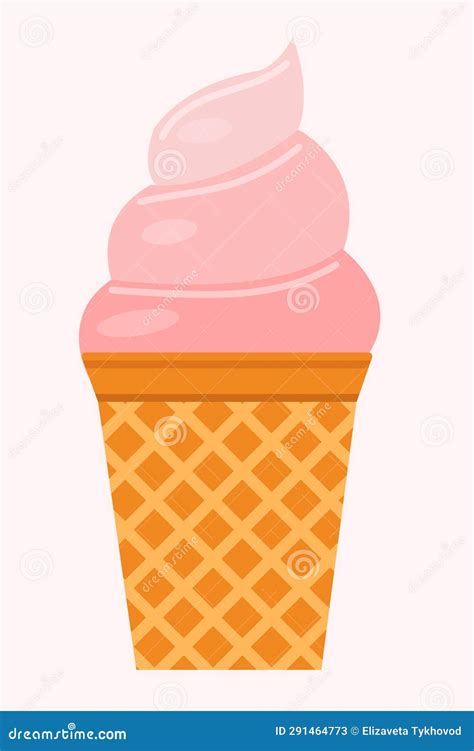 Delicious Strawberry Ice Cream In A Waffle Cup Stock Illustration