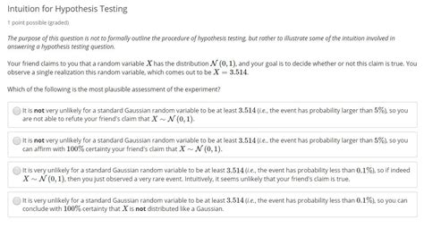 Solved Intuition For Hypothesis Testing 1 Point Possible