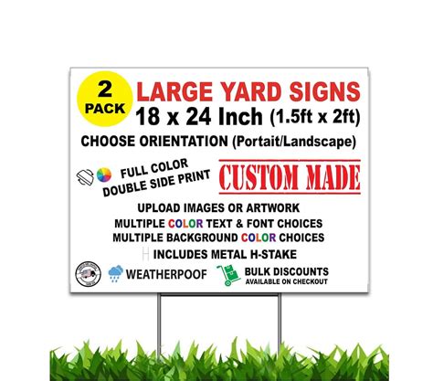 Custom Yard Sign 24 X 18 Inch Bulk Pack Selection Double Sided H