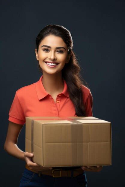 Entrega A Domicilio India Chica Sosteniendo Paquete O Caja O Paquete