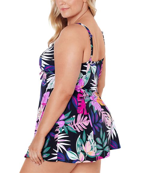 Swim Solutions Plus Floral Print Empire Swimdress Deco Floral Black