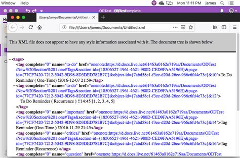mac export all tags in current mac onenote page to a xml