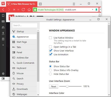 settings vivaldi browser help