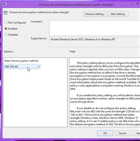how to make bitlocker use 256 bit aes encryption instead of 128 bit aes