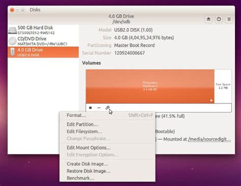 format usb pen drive on ubuntu in gui method