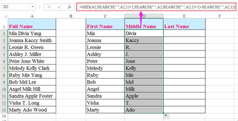 how to split full name to first and last name in excel