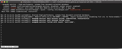 database mongo db rvice failed status 14 stack overflow