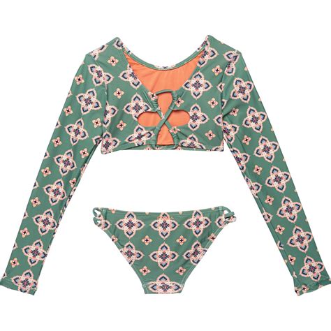 Oneill Thalia Tile Crop Rash Guard And Bikini Bottoms Set For Big