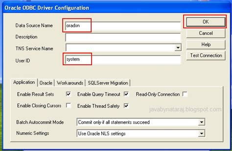 oracle odbc driver configuration in windows xp javabynataraj