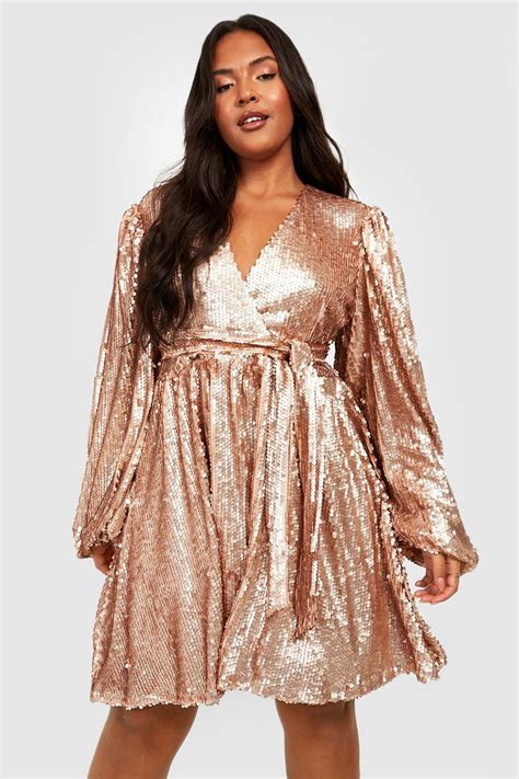 Womens Plus Sequin Extreme Blouson Skater Dress Boohoo Uk