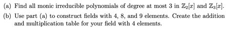 Solved A Find All Monic Irreducible Polynomials Of Degree