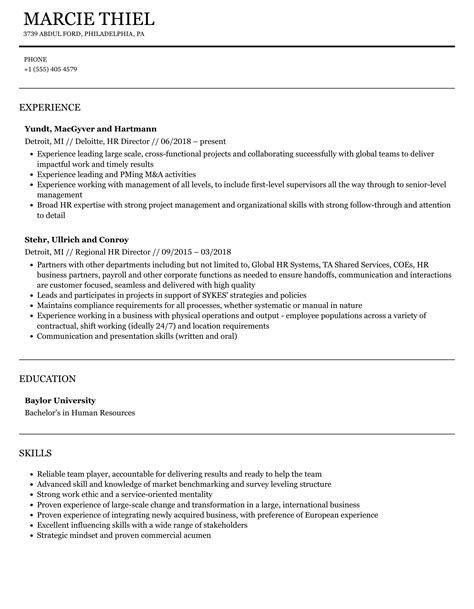 Hr Director Resume Samples Velvet Jobs
