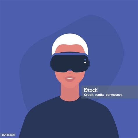 Karakter Pria Muda Mengenakan Headset Realitas Virtual Gadget Milenial