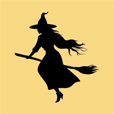 Premium Vector Silhouette Of Witch Flying On A Broom Vector Illustration