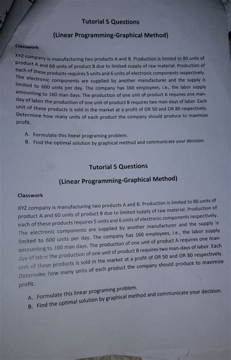 solved tutorial 5 questions linear programming graphical