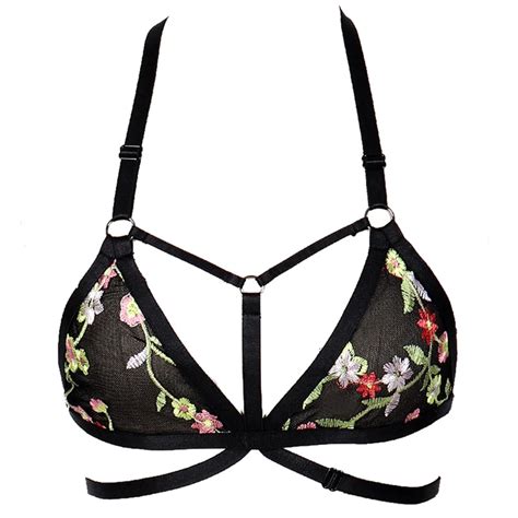 Black Body Harness Sheer Lace Caged Bra Soft See Through Body Bondage