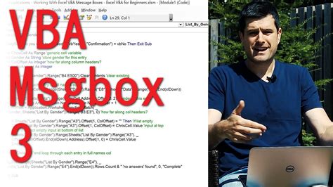 excel vba message boxes 3 message box for user feedback youtube