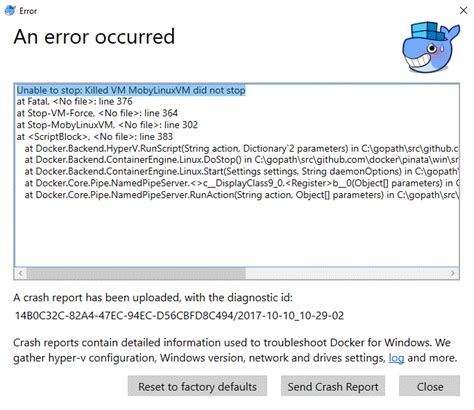 docker not starting in windows 10 unable to stop killed vm