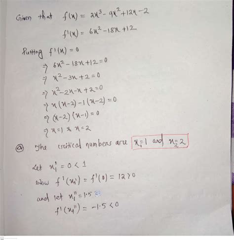 [solved] Consider The Function F X 2x3 9x2 12x 2 A Find Any